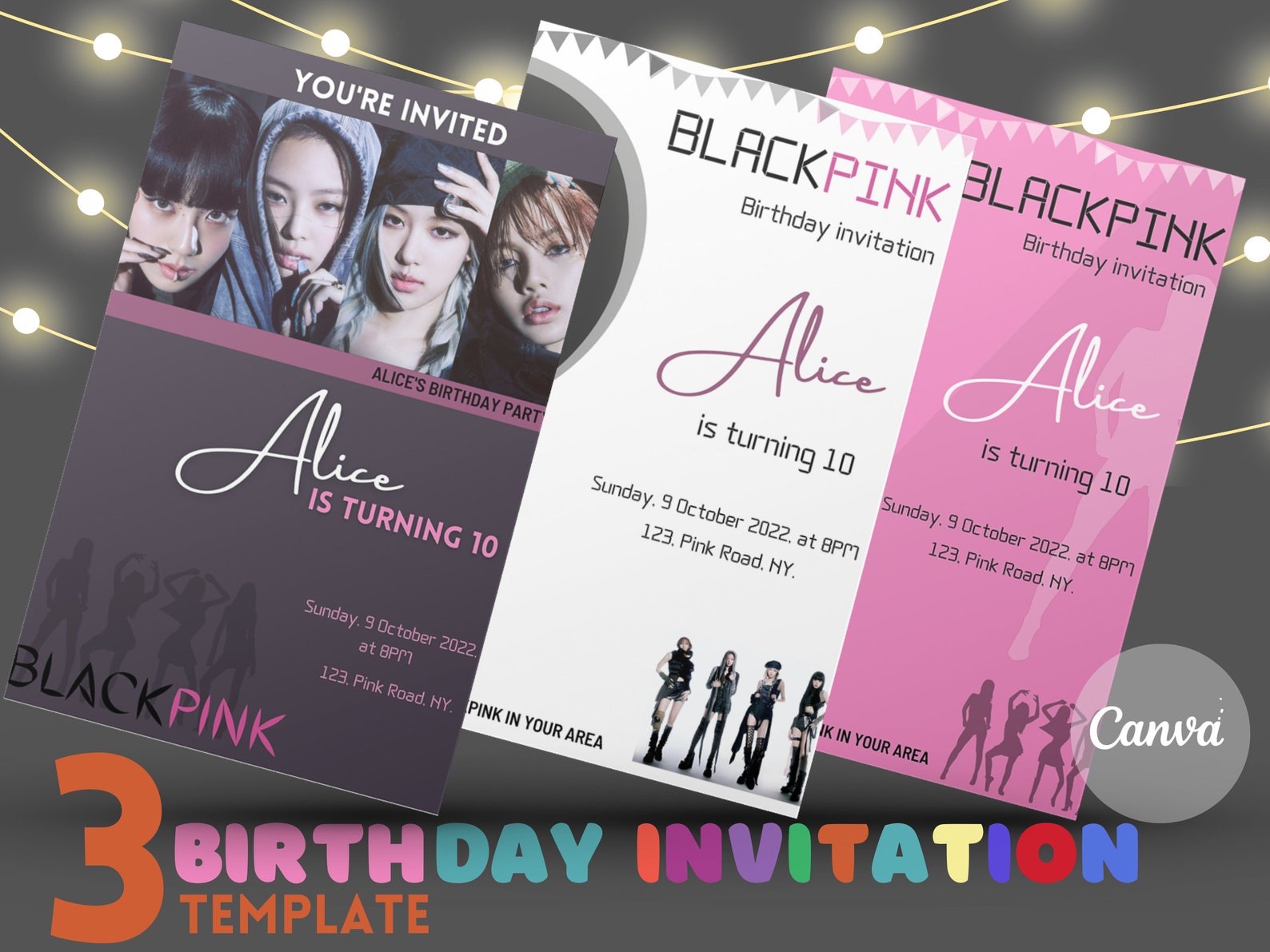 3 Printable Digital Blackpink Birthday Card Invitations, Greeting Card ...
