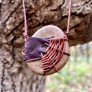 Leather Wrapped River Stone Pendant - Etsy