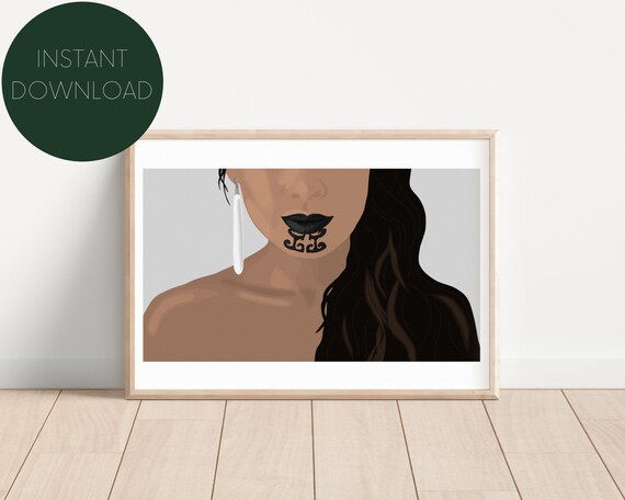 Maori Woman W/ Ta Moko Digital Print Neutral Drawing Wall | Etsy