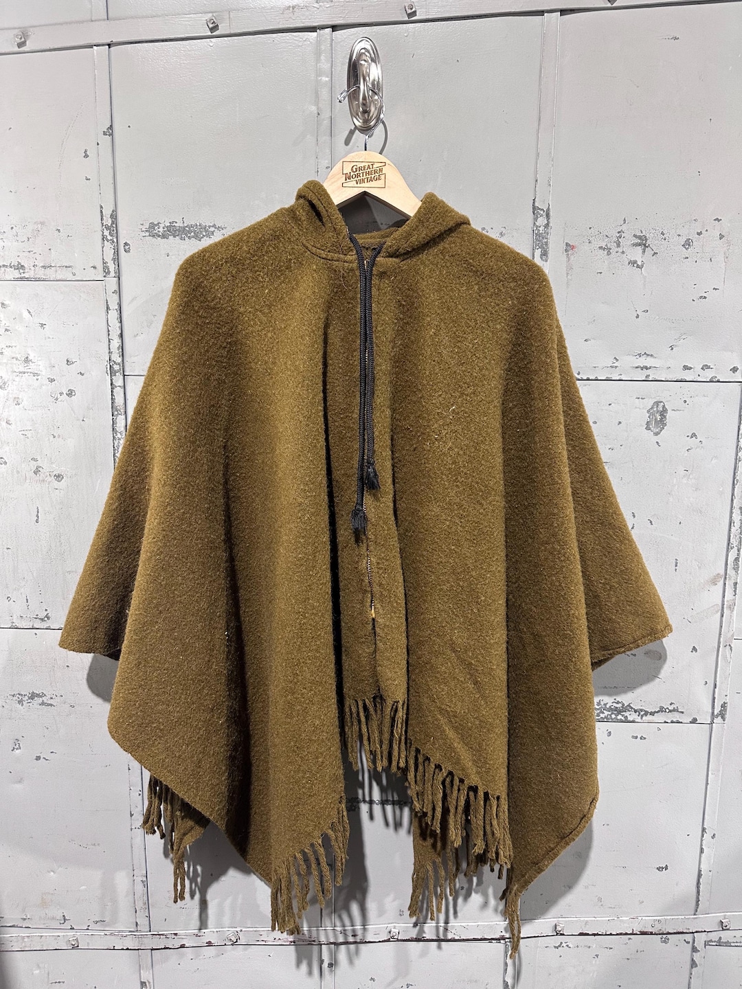 True Vintage 60s Earth Tone Wool Poncho Pullover Hooded Sweater Blanket ...