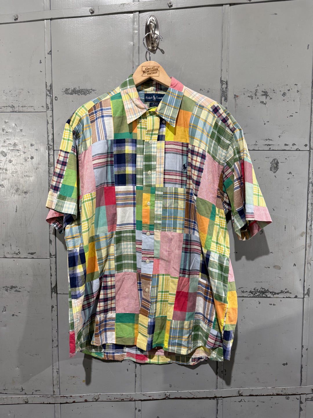 Vintage Polo Ralph Lauren Patchwork Shirt Button up Pastel Short Sleeve ...