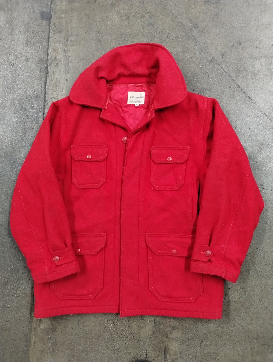 M 70s Westernfield Outdoorsman Wool Red Flannel Chore Shacket Jacket ...