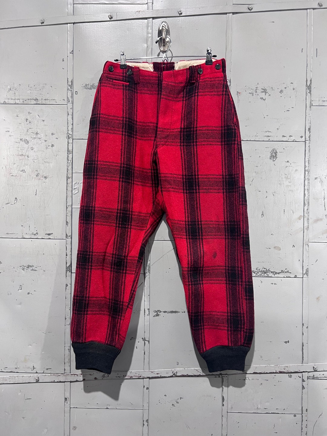 30x28 60s Woolrich Not Tag Hunting Pants Red Wool Pants Buffalo Plaid ...
