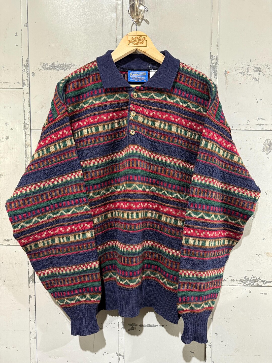 Vintage Pendleton Wool Sweater Henley Collared Multicolor 3d Knit - Etsy