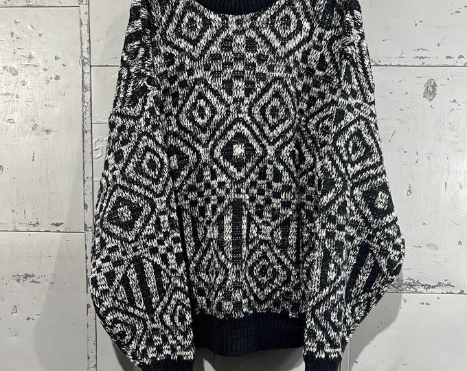 L 80s Vintage Crewneck Sweater Saturdays Abstract Pattern Casual Preppy ...