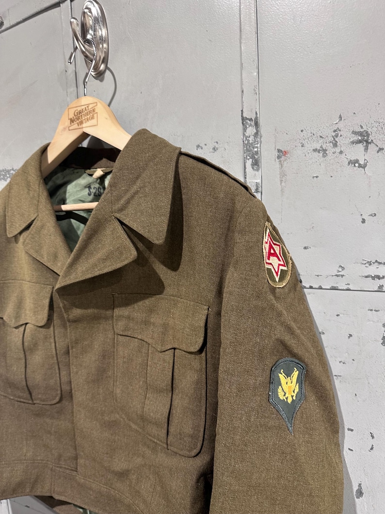 WWII Ike Jacket Cropped Us Army Jacket Size 40 Long Green Wool With ...