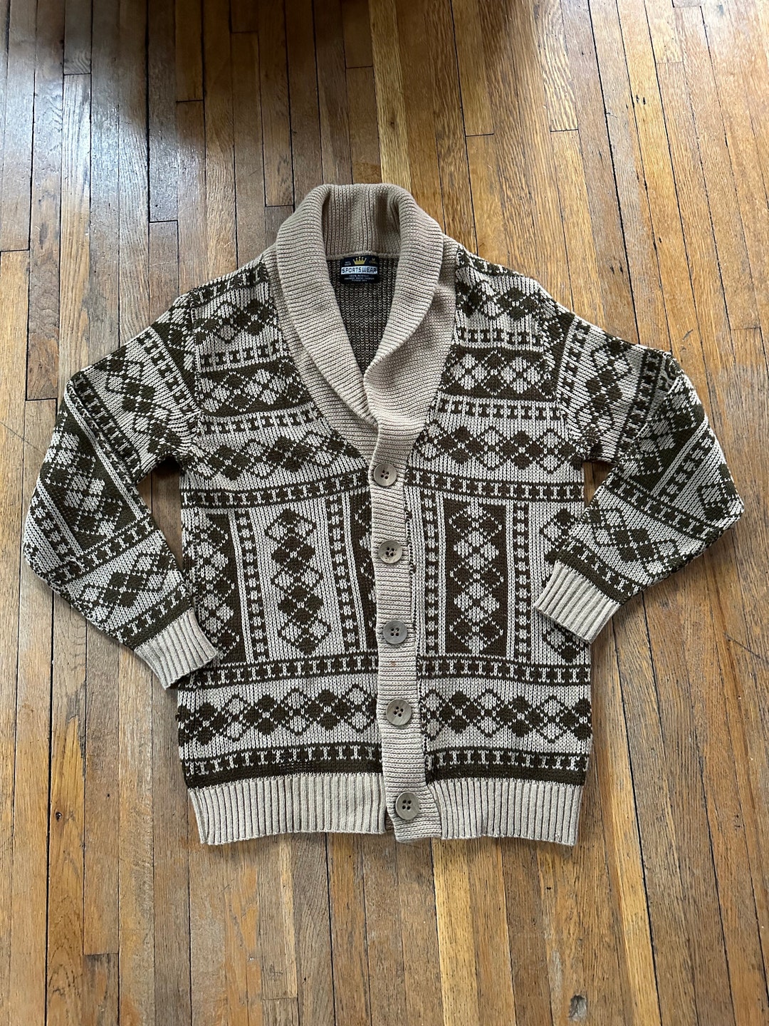 Vintage 70s Sweater Caridgan Big Lebowski Pattern Men’s Medium - Etsy