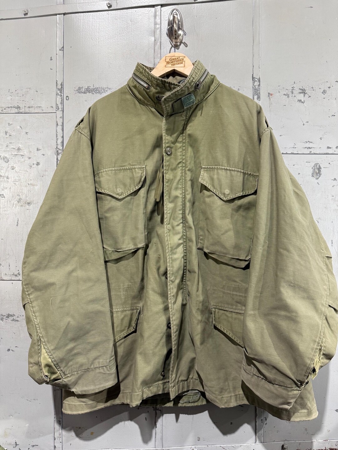 Vintage M65 Field Jacket OG 107 Sateen Cotton Olive Green Coat Military ...