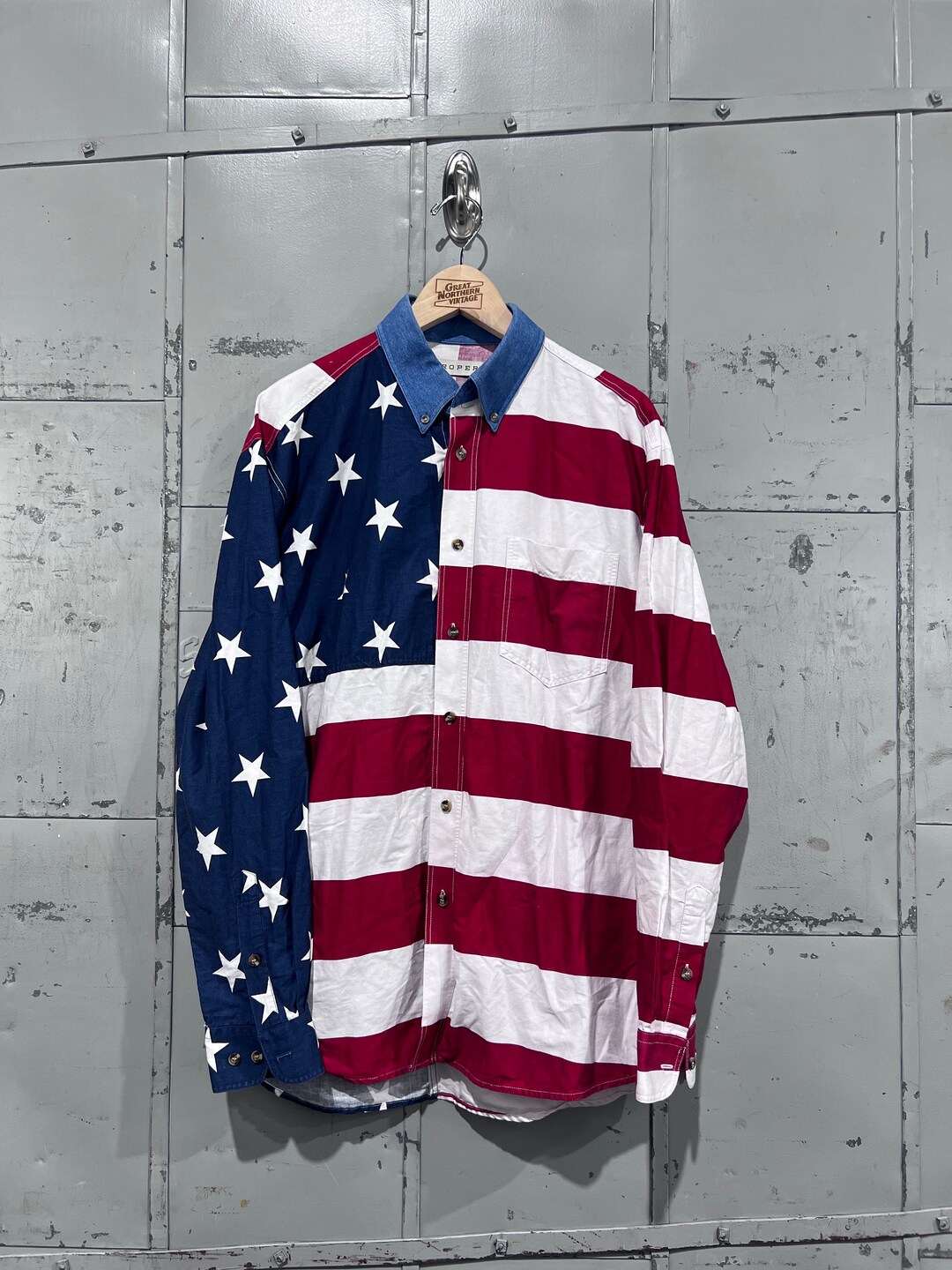 Vintage 90s Roper Rancher Western Button up Long American Flag Fourth ...