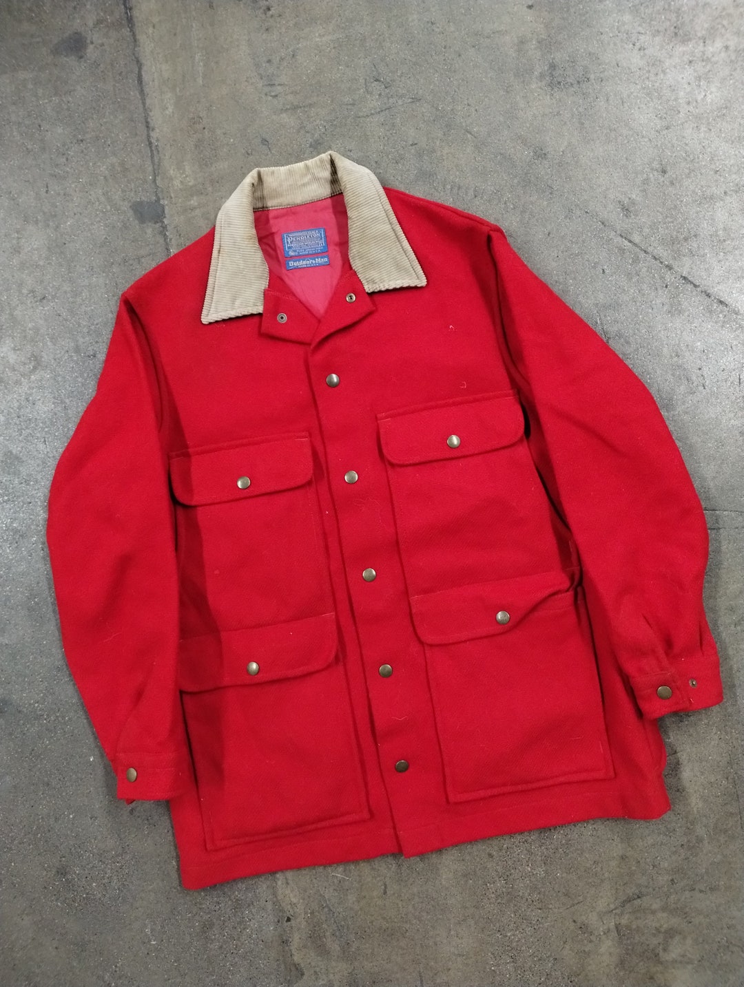 L 70s Pendleton Outdoorsman Wool Red Flannel Chore Shacket Jacket 1970s ...