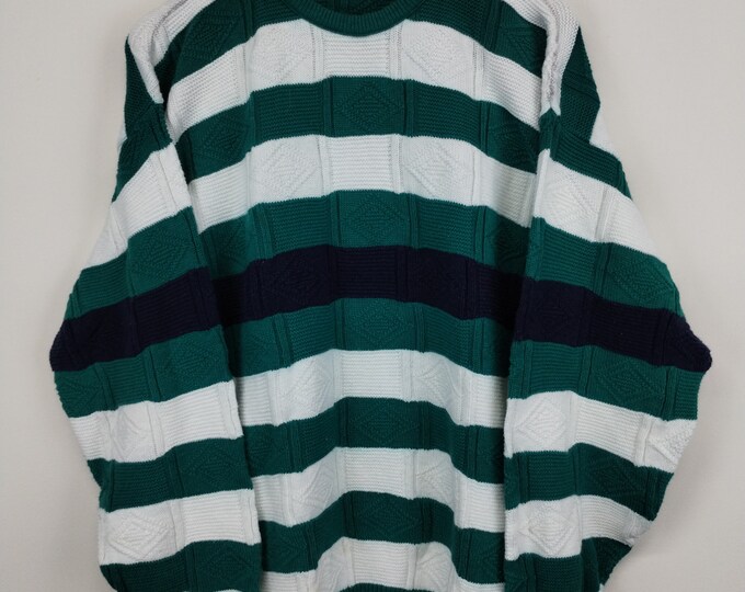L 90s Isle of Cotton Sweater Bands Diamond Cable Knit Striped Cotton ...