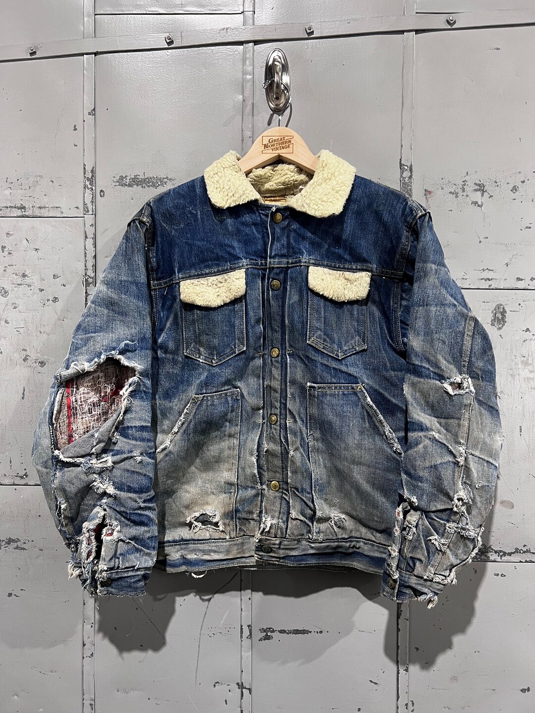 1960s Buckaroo by Big Smith Pleated Denim Sherpa Distressed Denim ...