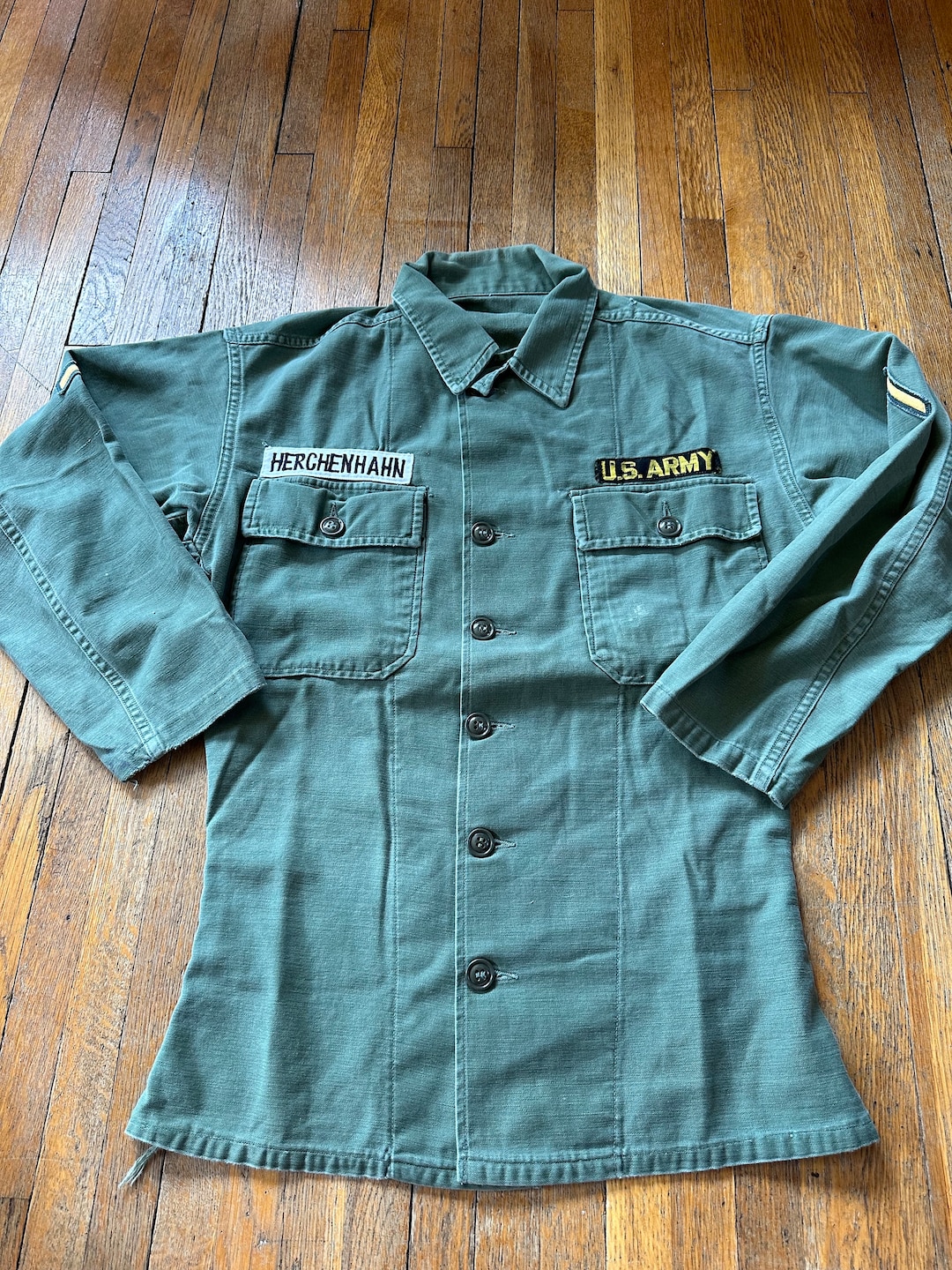 60s OG-107 Olive Green Vietnam Era US Military Fatigue Army Button up ...