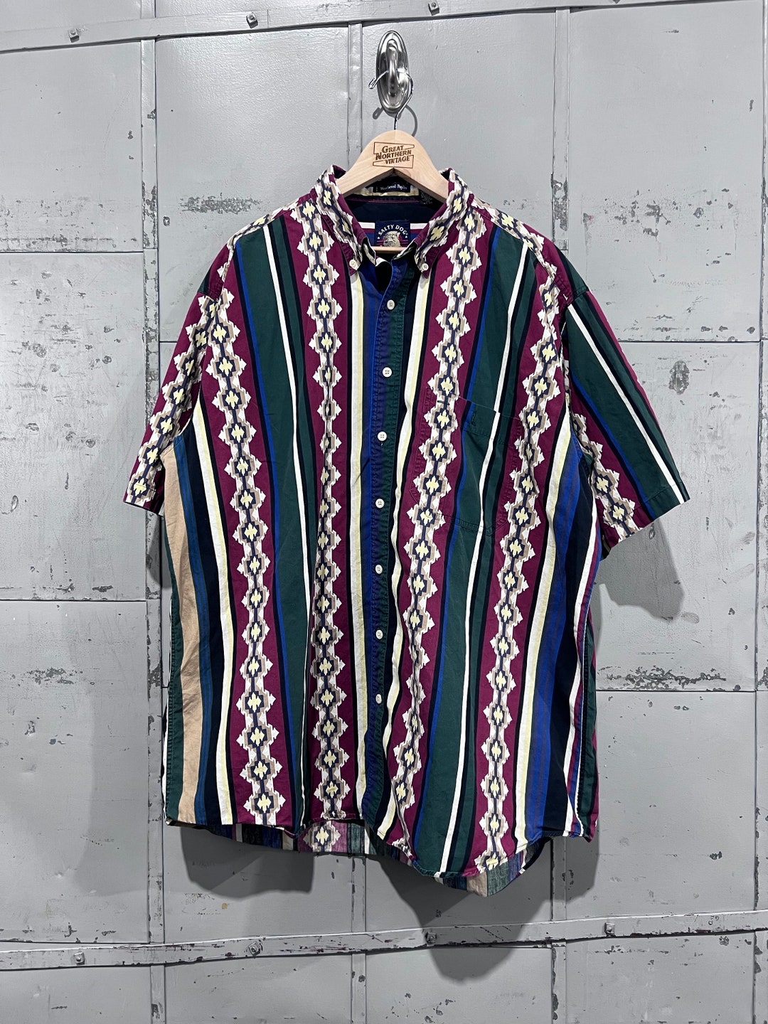 Vintage 90s Salty Dog Gant Aztec Rancher Western Button up Short Sleeve ...