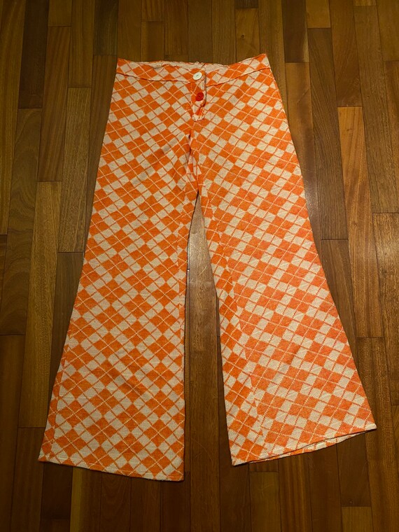 70s Homemade Polyester Diamond Pattern Bell Bottoms - Etsy