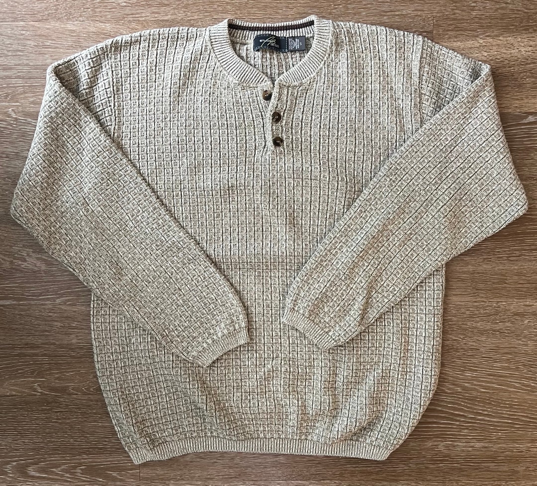 90s Waffle Knit Oatmeal Sweater Large Tall - Etsy