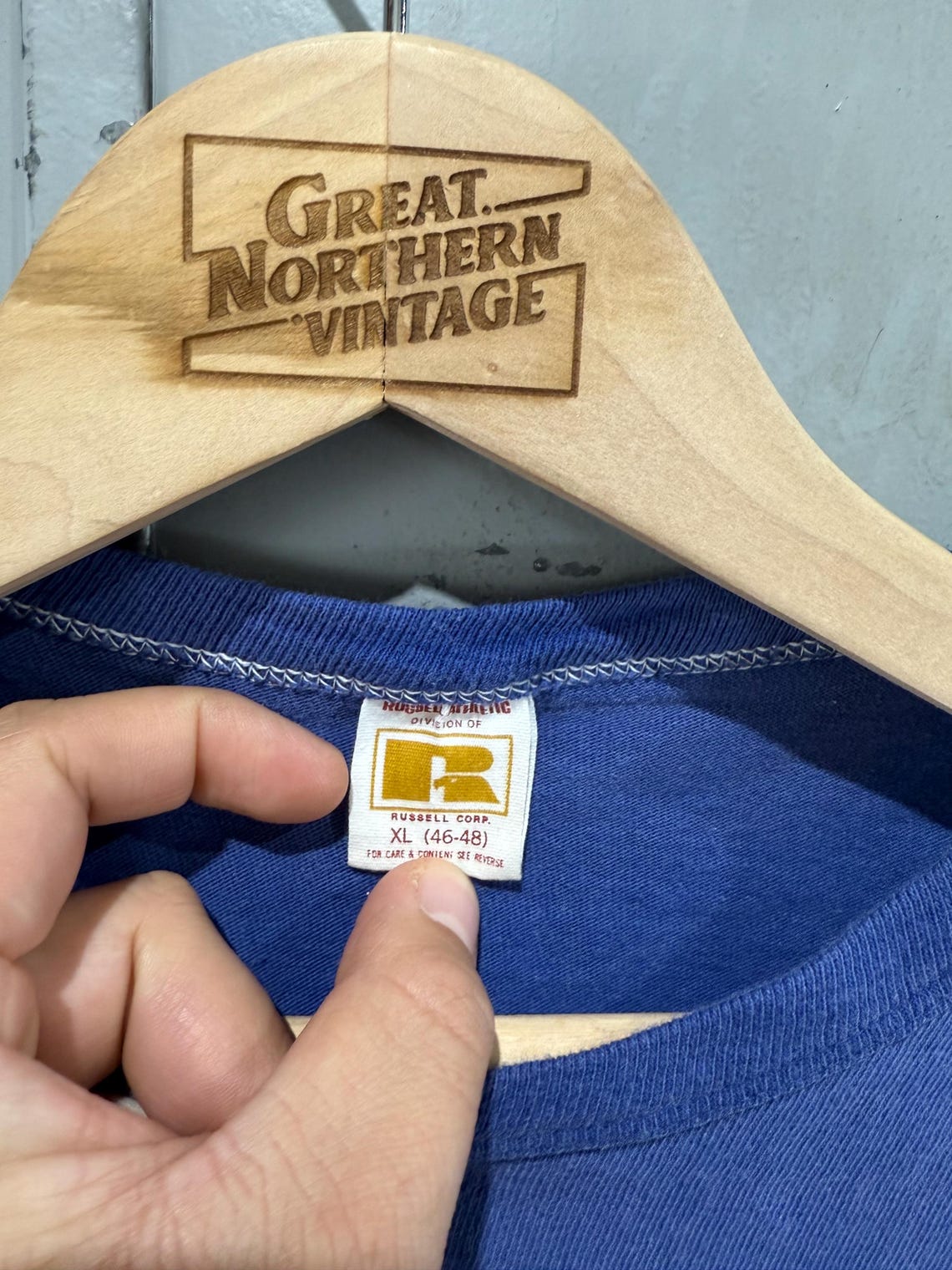 Vintage 70s Russell 100% Cotton Tshirt Denim Graphic Faded and ...