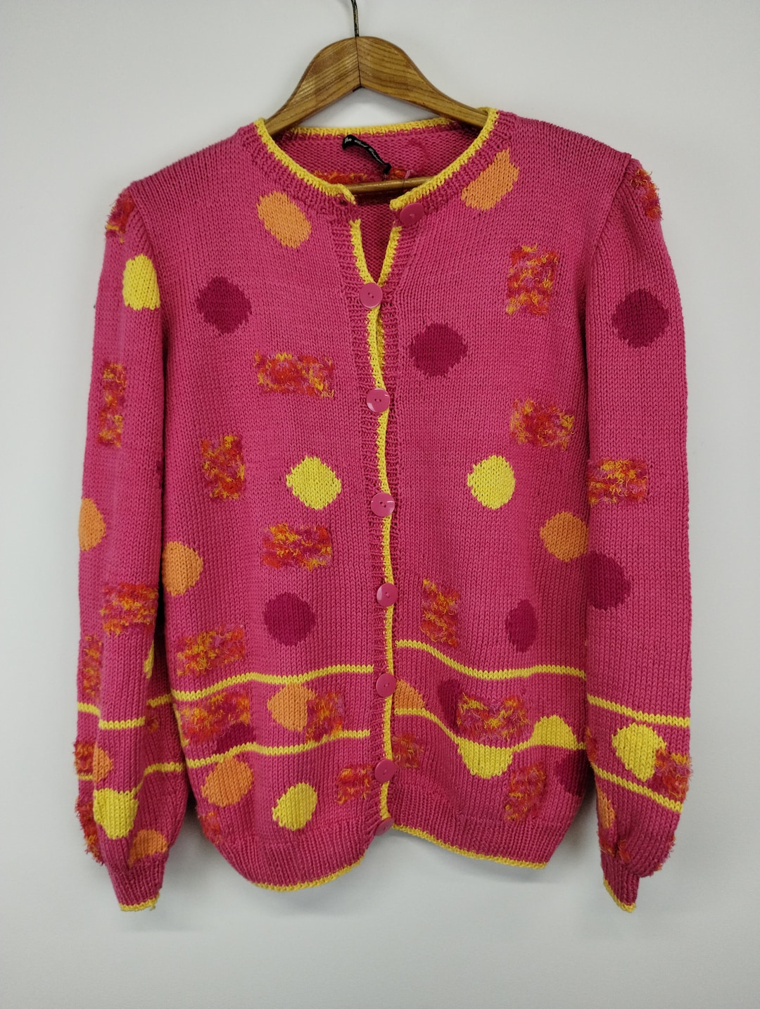 90s Van Cleef Designs Pink Polka Dot Knit Cardigan Sweater - Etsy