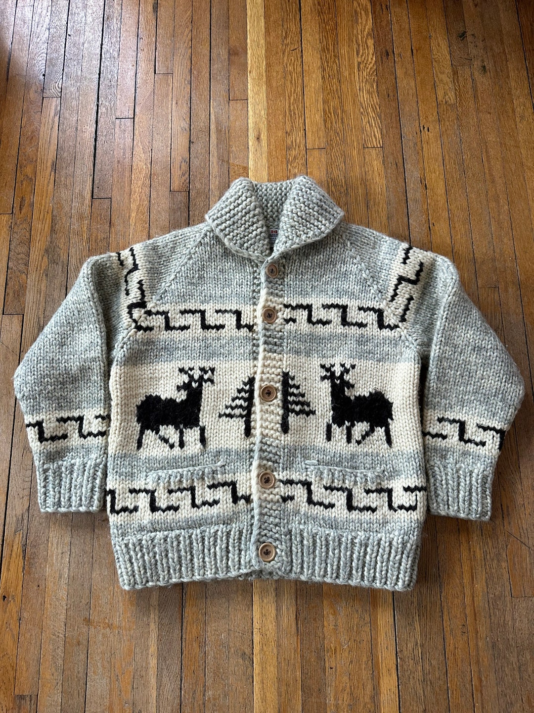 Deer Cowichan Sweater Vintage Made in Canada Kanata Hand Knit Handmade ...