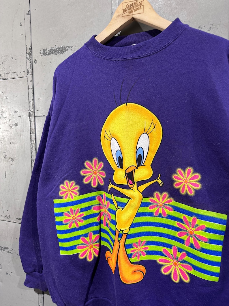 Vintage 90s Tweedy Bird Looney Tunes Cartoon Floral Purple Hippie Dazed ...