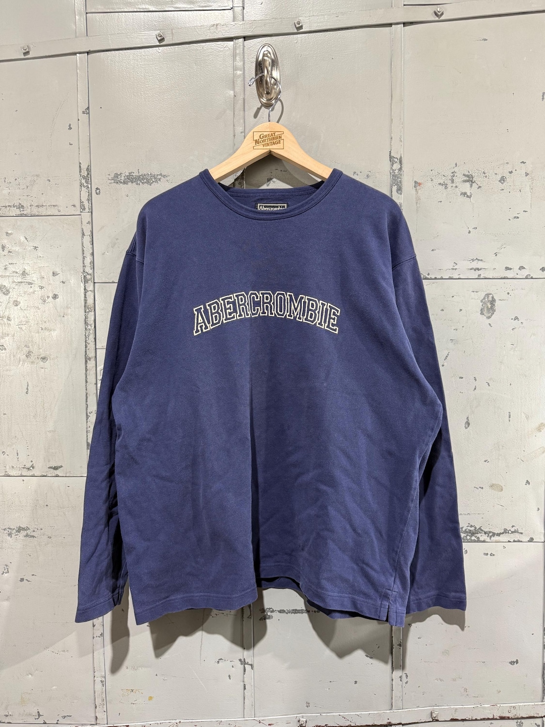Vintage Y2K Abercrombie & Fitch Long Sleeve Tshirt Heavyweight Cotton Navy Embroidered Logo Mall ...