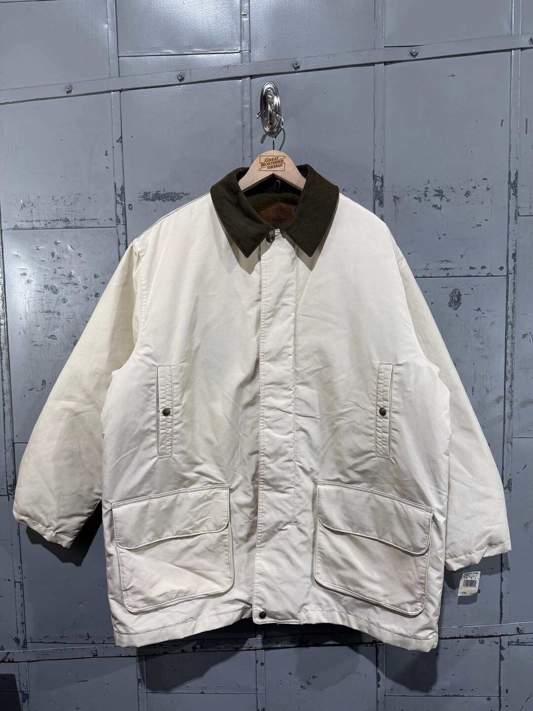XL 90s Woolrich Barn Coat Quilted Down Nylon Over Jacket Tan Chore ...