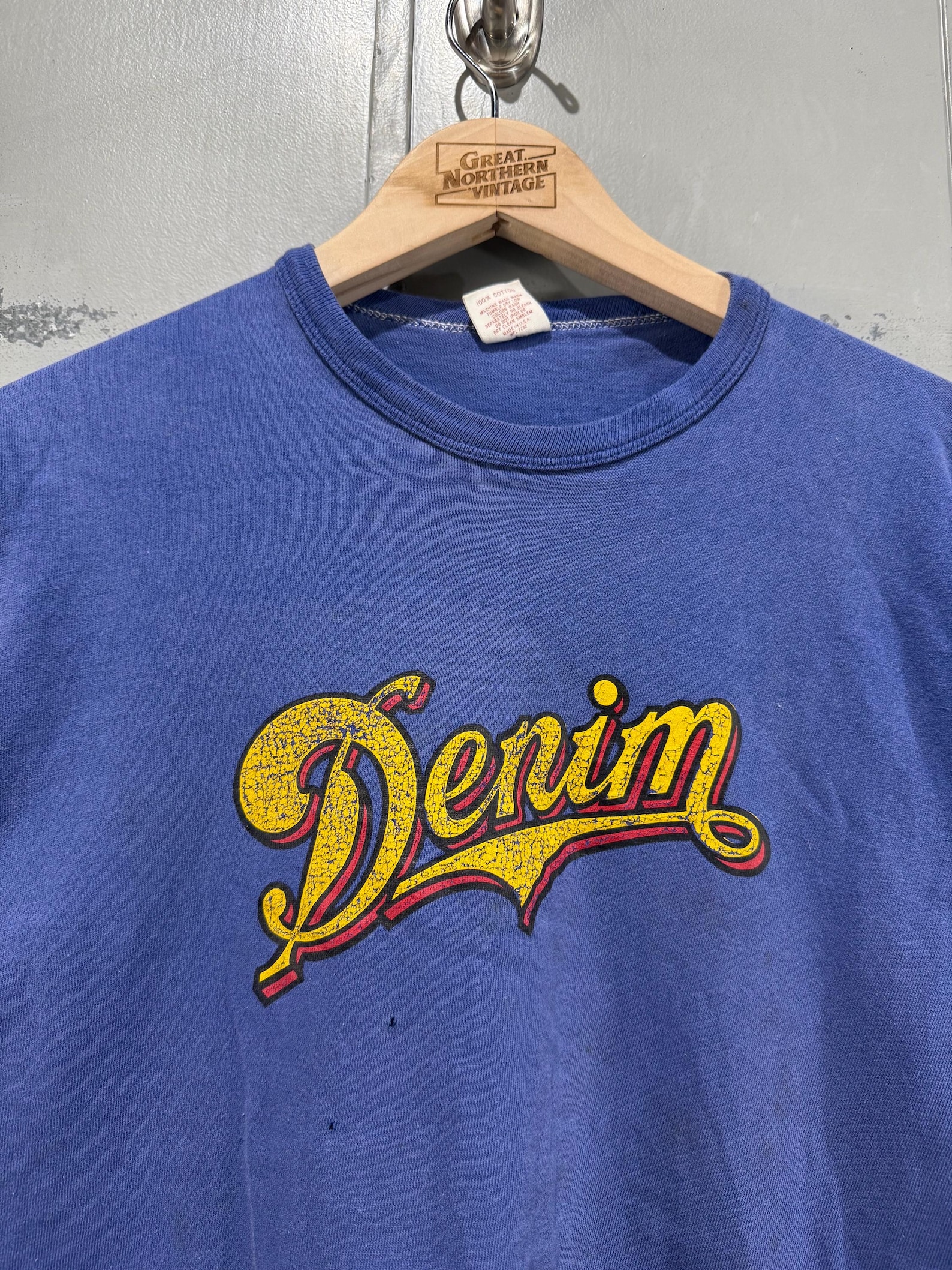 Vintage 70s Russell 100% Cotton Tshirt Denim Graphic Faded and ...
