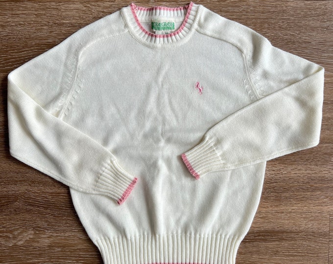 80’s Crabgrass Preppy Crew Neck Pink and Cream Sweater Size Medium Cute ...