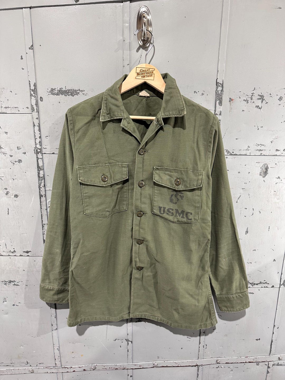True Vintage 70s Military USMC Stencil OG-107 Fatigue Button up Shirt ...
