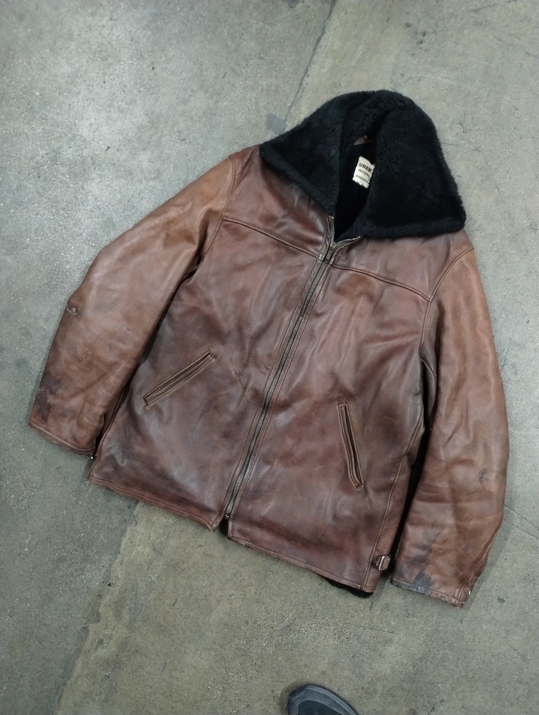 M 60s Uber Shearling Leather Jacket Brown Medium Hippie Suede Penny ...