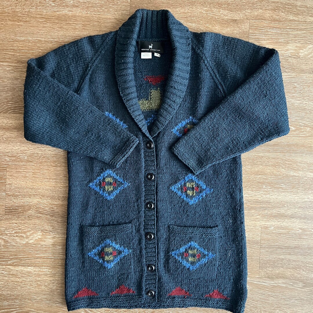 Peruvian Connection Wool Shawl Sweater Cardigan With Argyle - Etsy