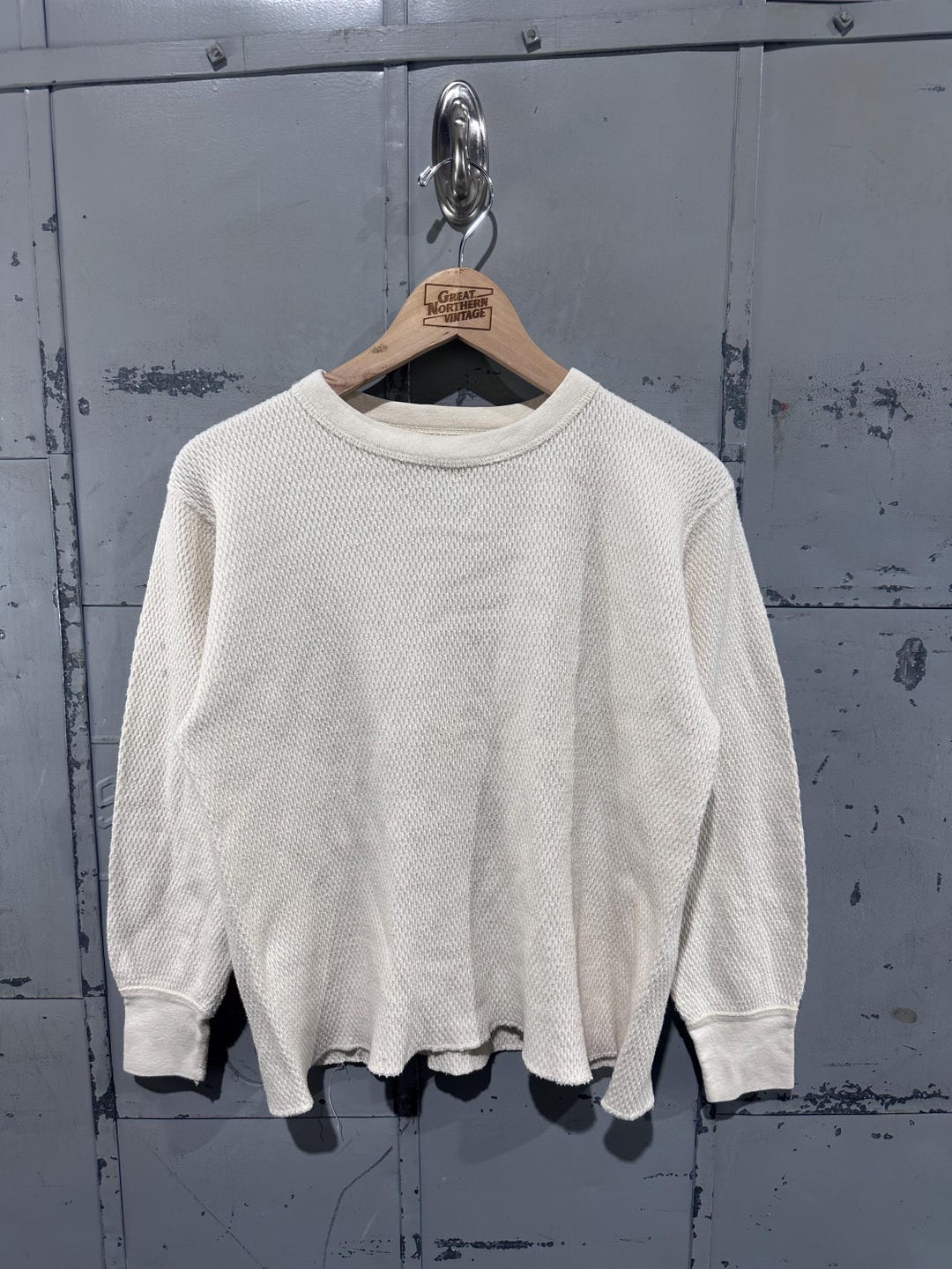 Vintage Military Cropped Boxy Waffle Knit Thermal US Army Cream Earth ...