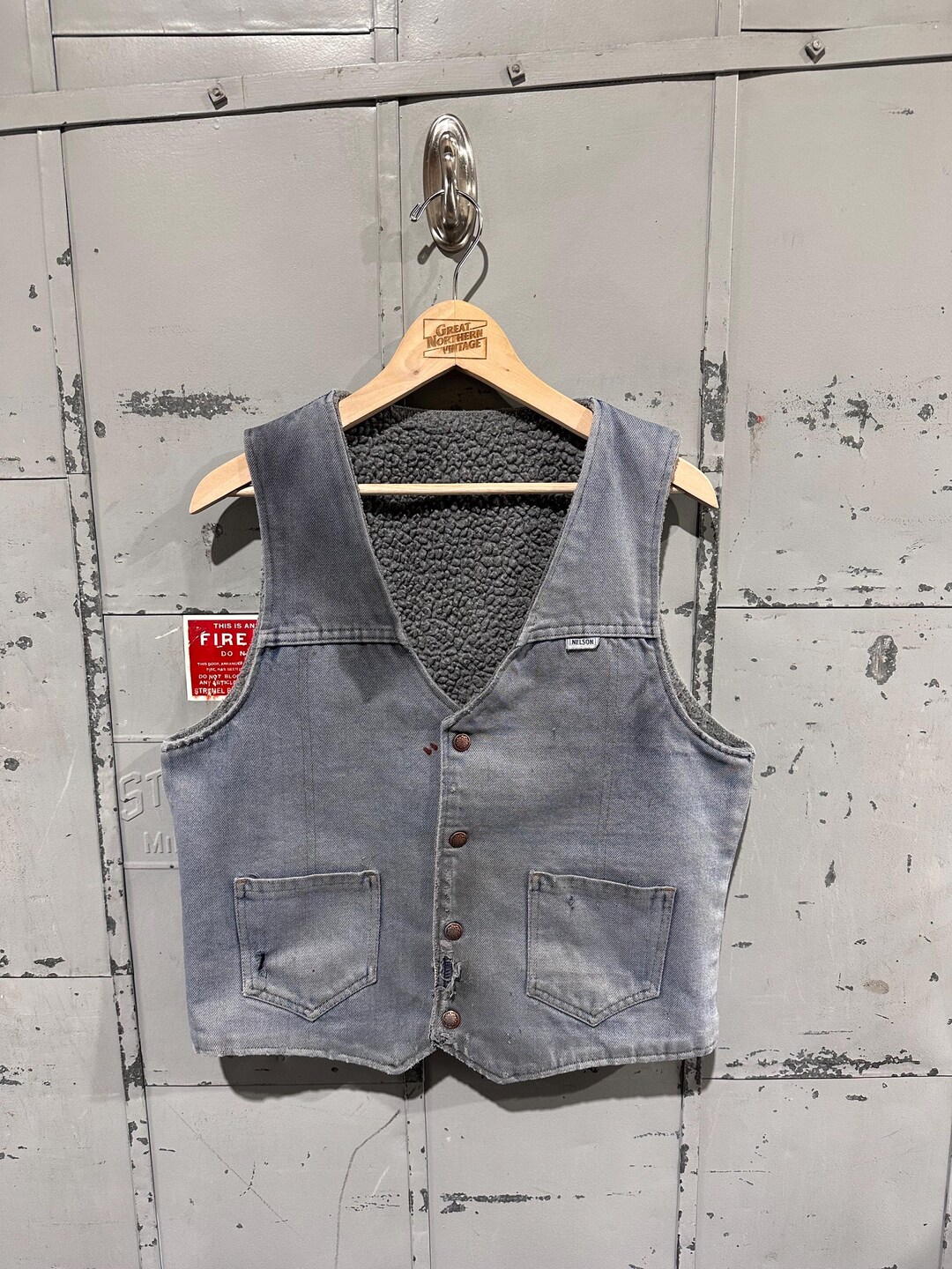 True Vintage 70s Overdyed Nelson Brand Distressed Smokey Blue Sherpa ...