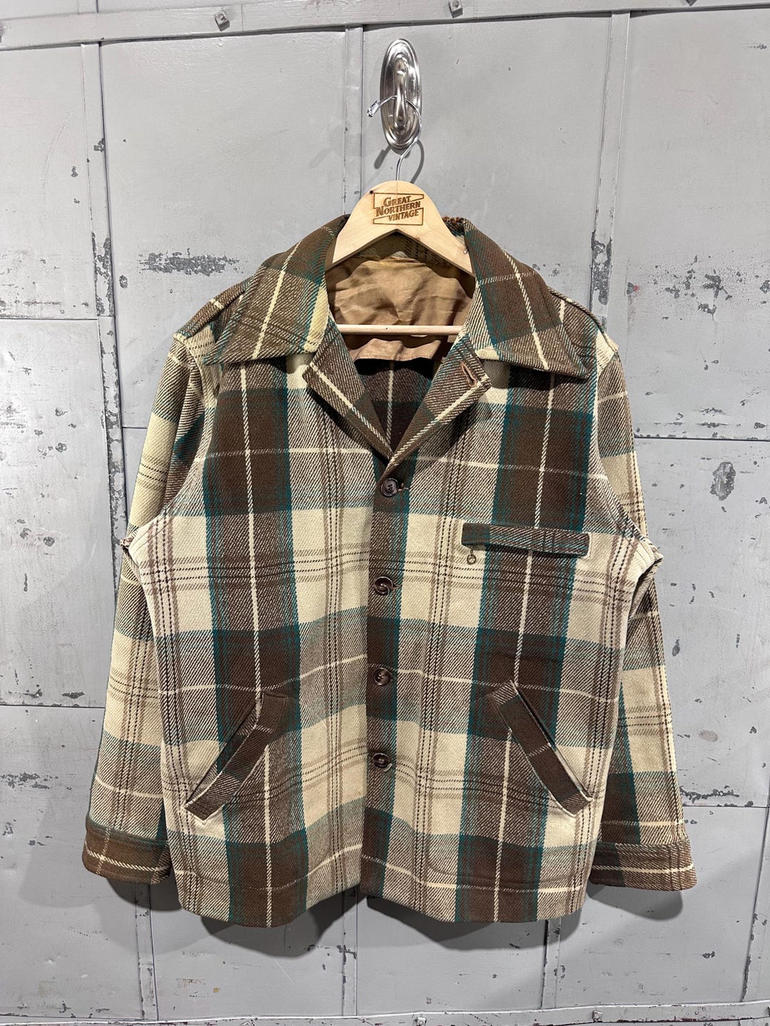 40s Wool Hunting Jacket Earth Tone Plaid Shacket Jacket Hunting Western ...