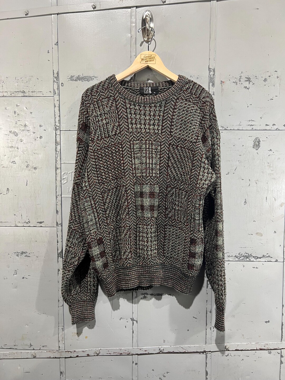 XL 80s Vintage Crewneck Knit Sweater TSR USA Abstract Pattern Casual ...