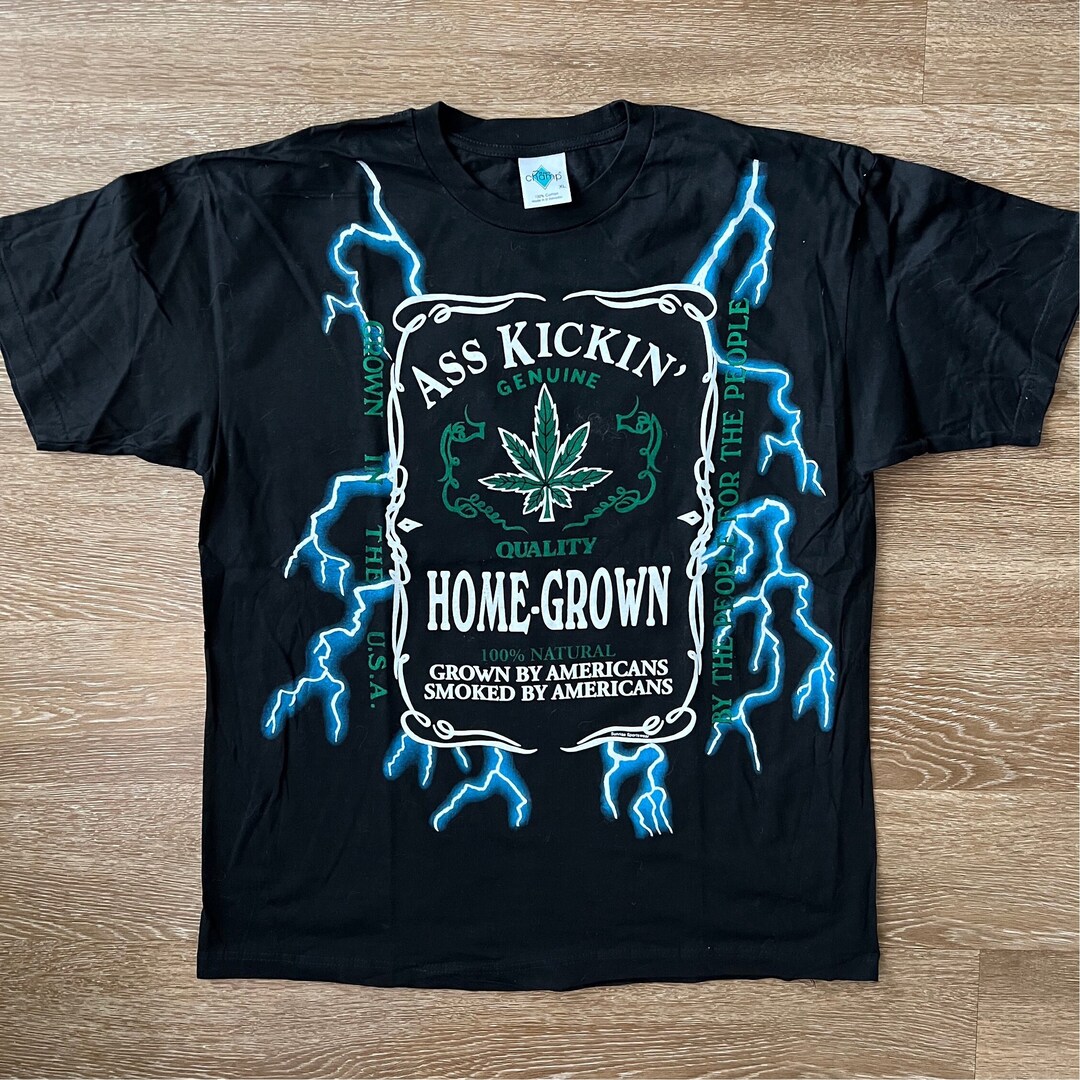 90s American Thunder Weed Marijuana Home Grown Lightning Graphic Tee XL ...