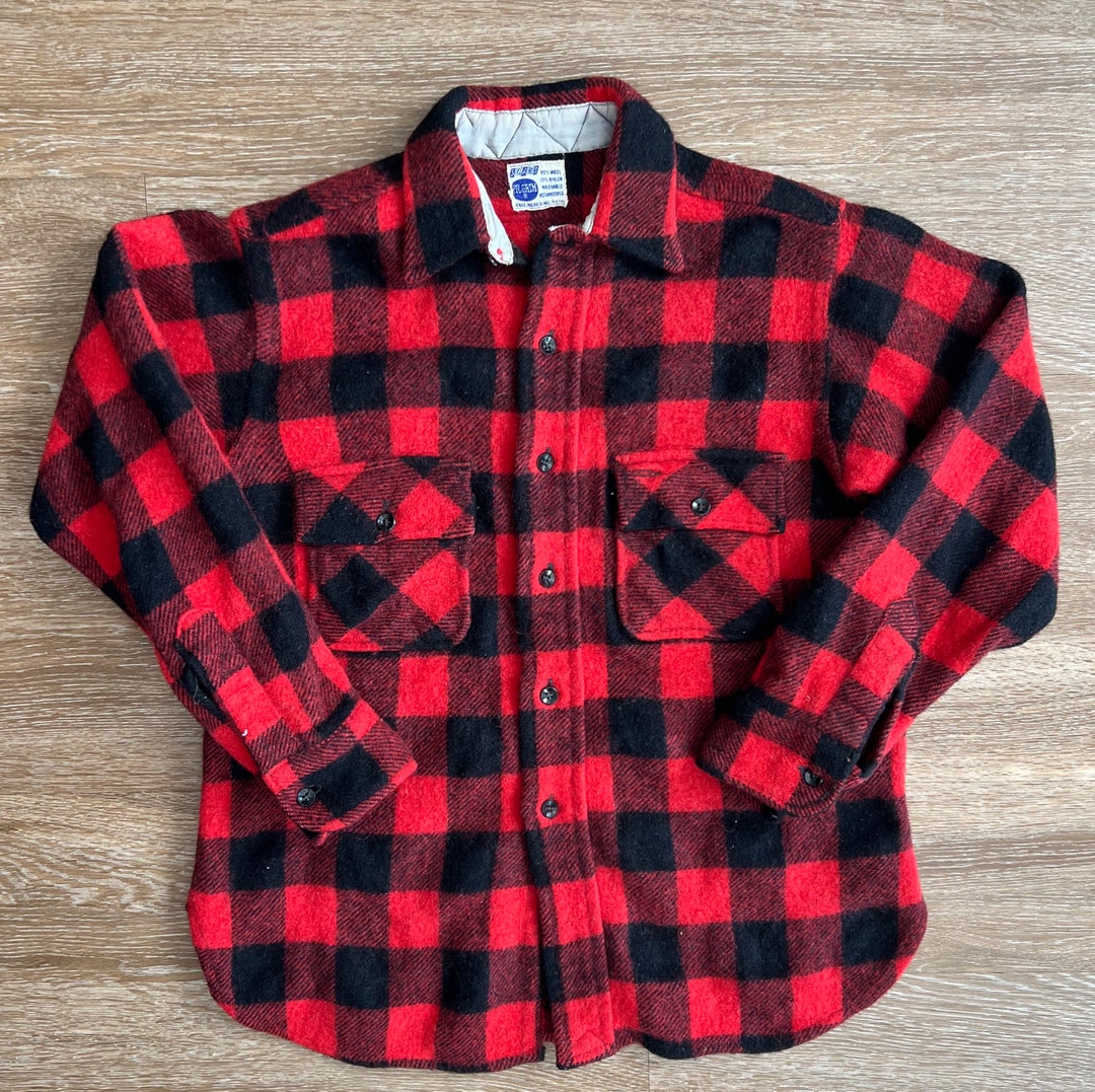60s Sears Pilgrim Wool Buffalo Plaid Red Flannel Jacket Mens Small - Etsy