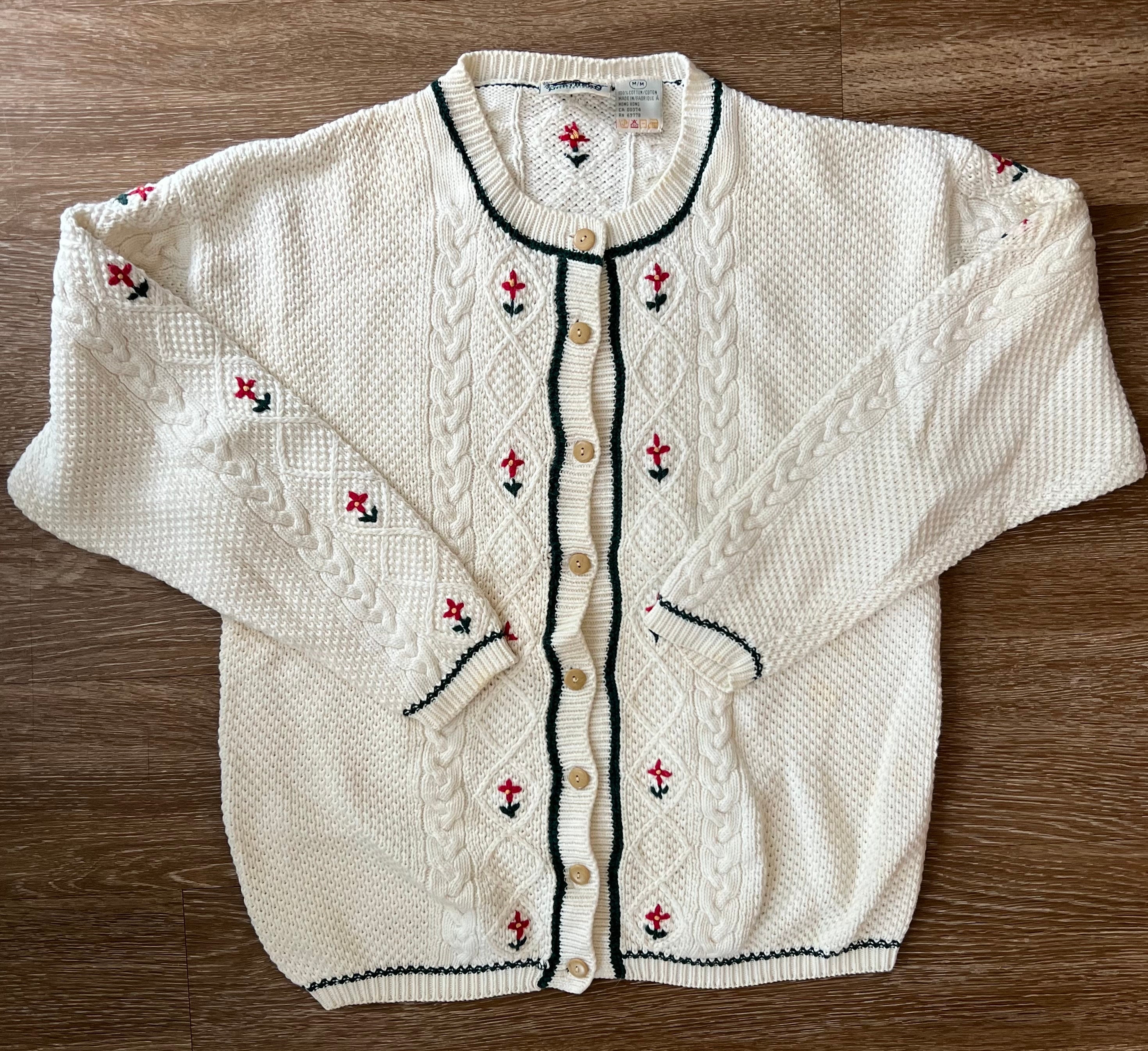 Vintage Cottagecore Flower Cable Knit Cardigan Sweater Medium - Etsy