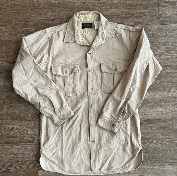70s/80s Eddie Bauer Heavy Duty Button Up Beige Shirt - Gem