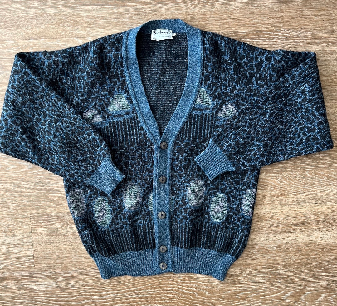 80’s Funky Leopard Print Cardigan Sweater Medium - Etsy