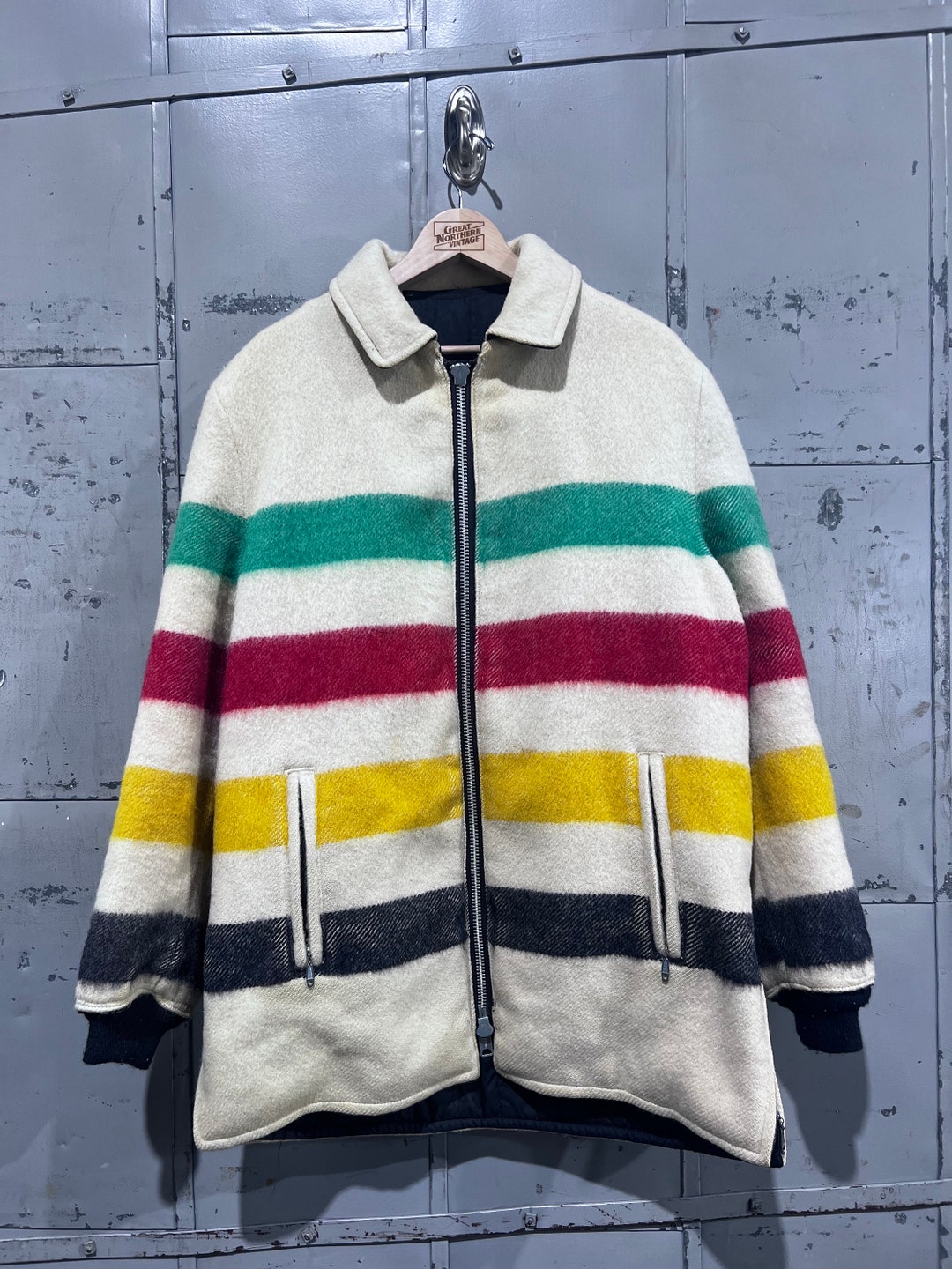 Vintage Reversible the Hudson's Bay Company Wool Jacket Hidden Hood ...