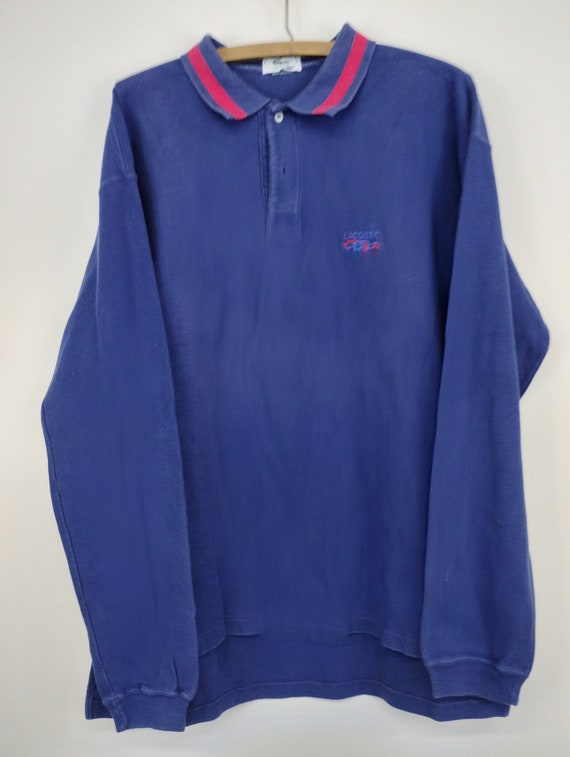 L 80s Izod Lacoste Rugby Shirt 1990s 1980s Cotton Blu… - Gem