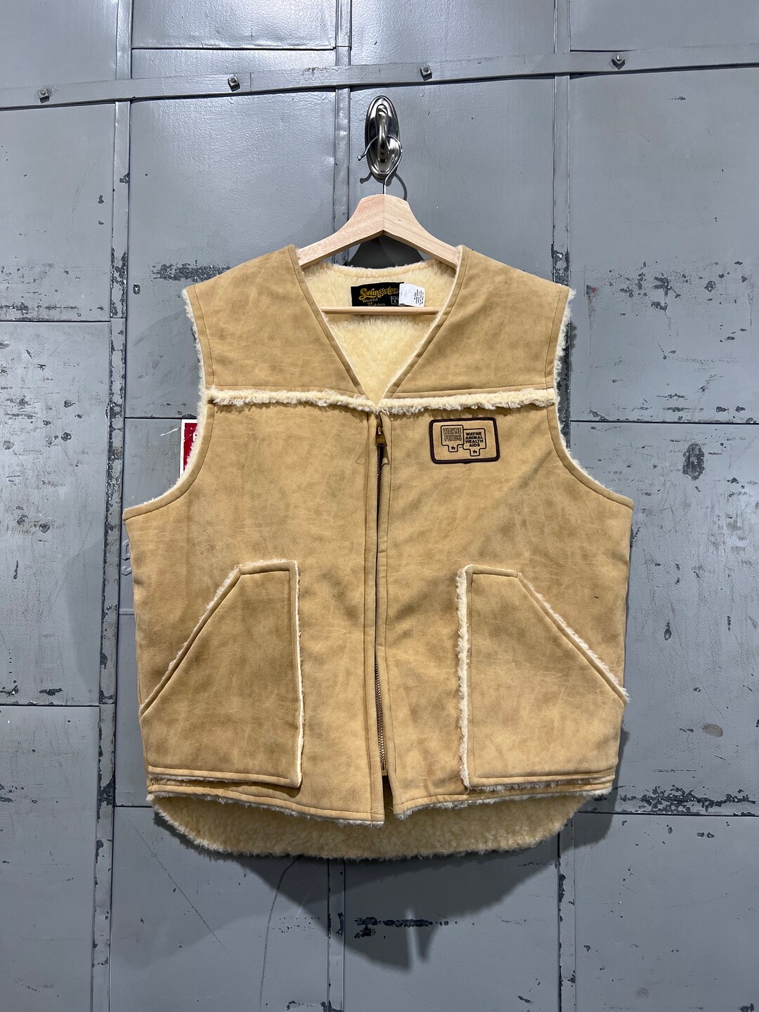 L 80s Suede Jacket Vest Men’s Large Swingster Sherpa Lined Wage Feeds ...