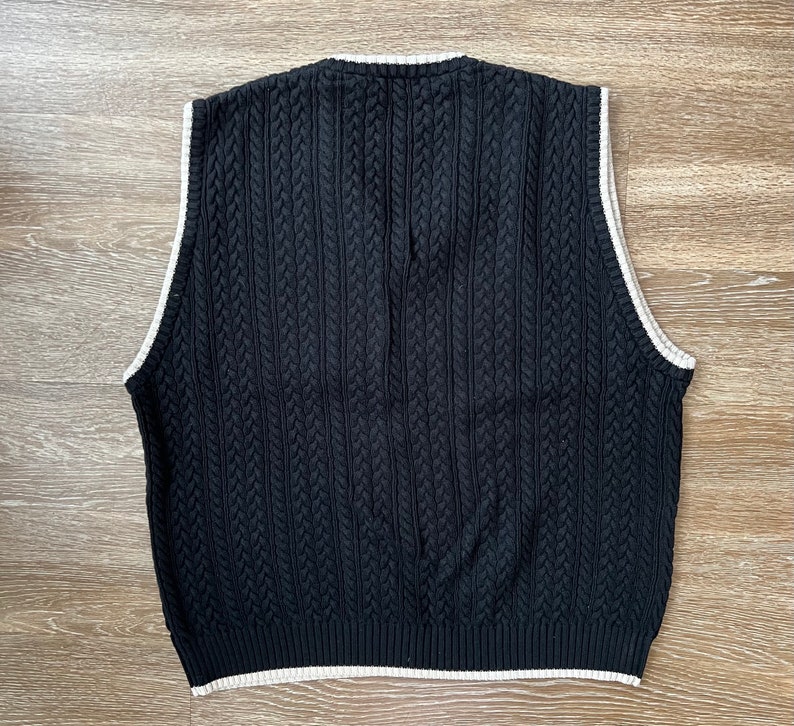 90s Izod Black & White Trim Cable Knit Sweater Vest - Etsy