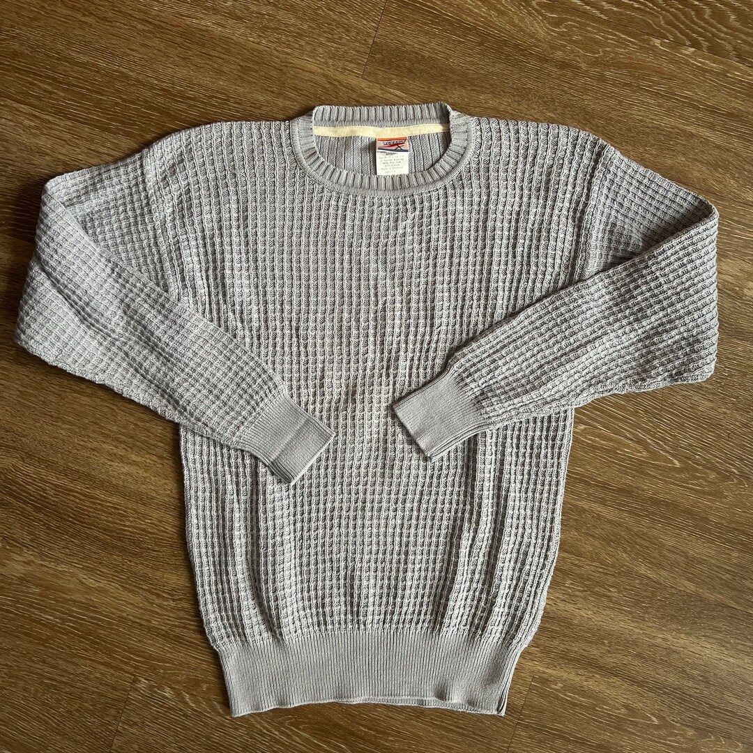 90s Speedo Grey Waffle Knit Cotton Sweater - Etsy