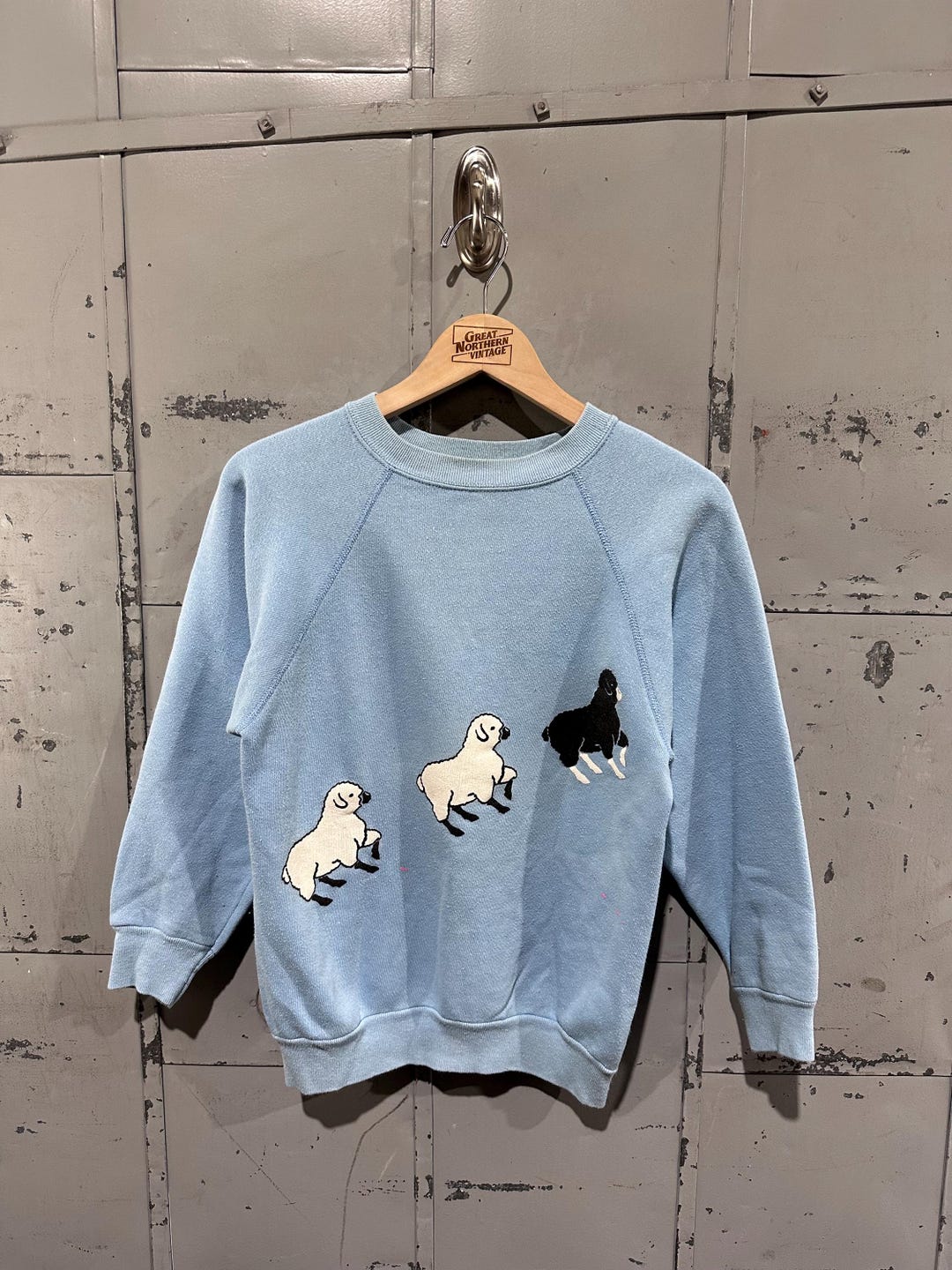 Vintage 80s Baby Blue Leaping Sheep White and Black Sheep Cute Artsy ...