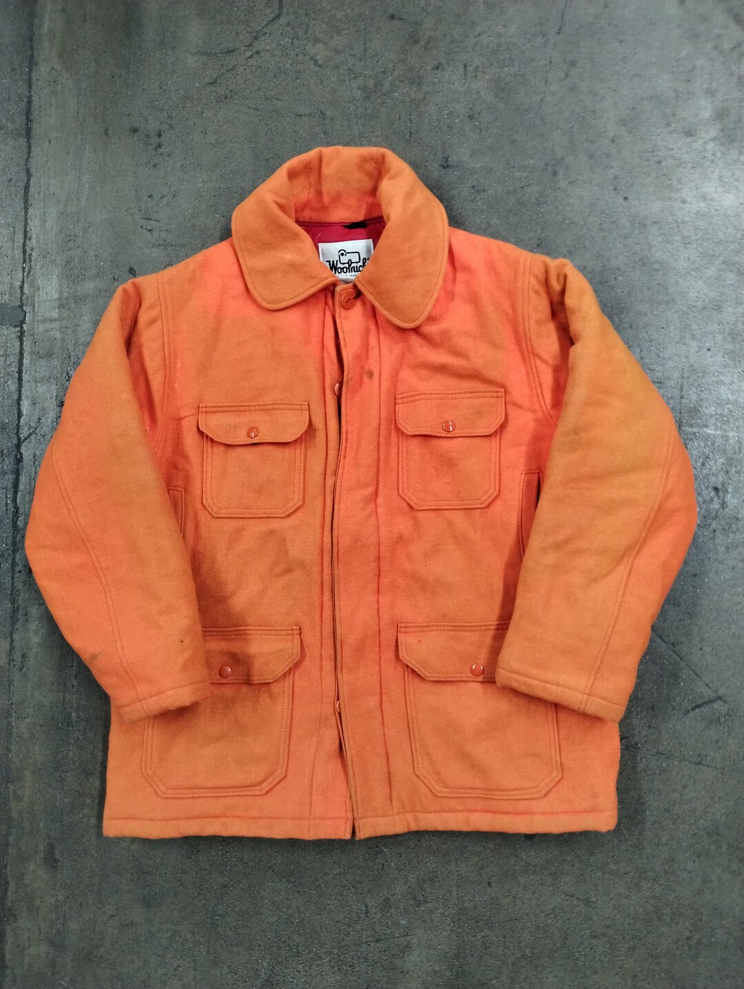 L 70s Woolrich Orange Outdoorsman Wool Faded Flannel Chore Shacket ...