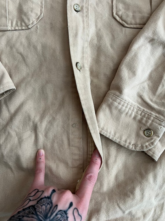 70s/80s Eddie Bauer Heavy Duty Button Up Beige Shirt - Gem