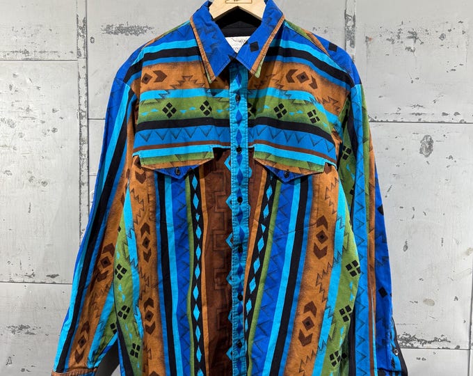 Vintage Southwest Pattern Western Cowboy Shirt Western Style ...