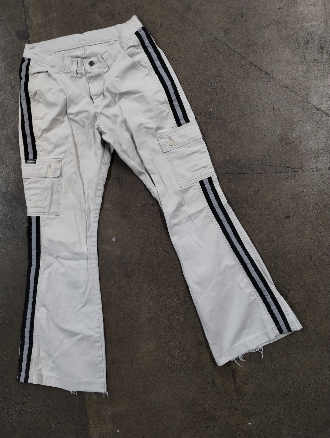 30x31 00s Lee Pipes Cargo Khaki Cotton Cargo Flared Pants Military ...